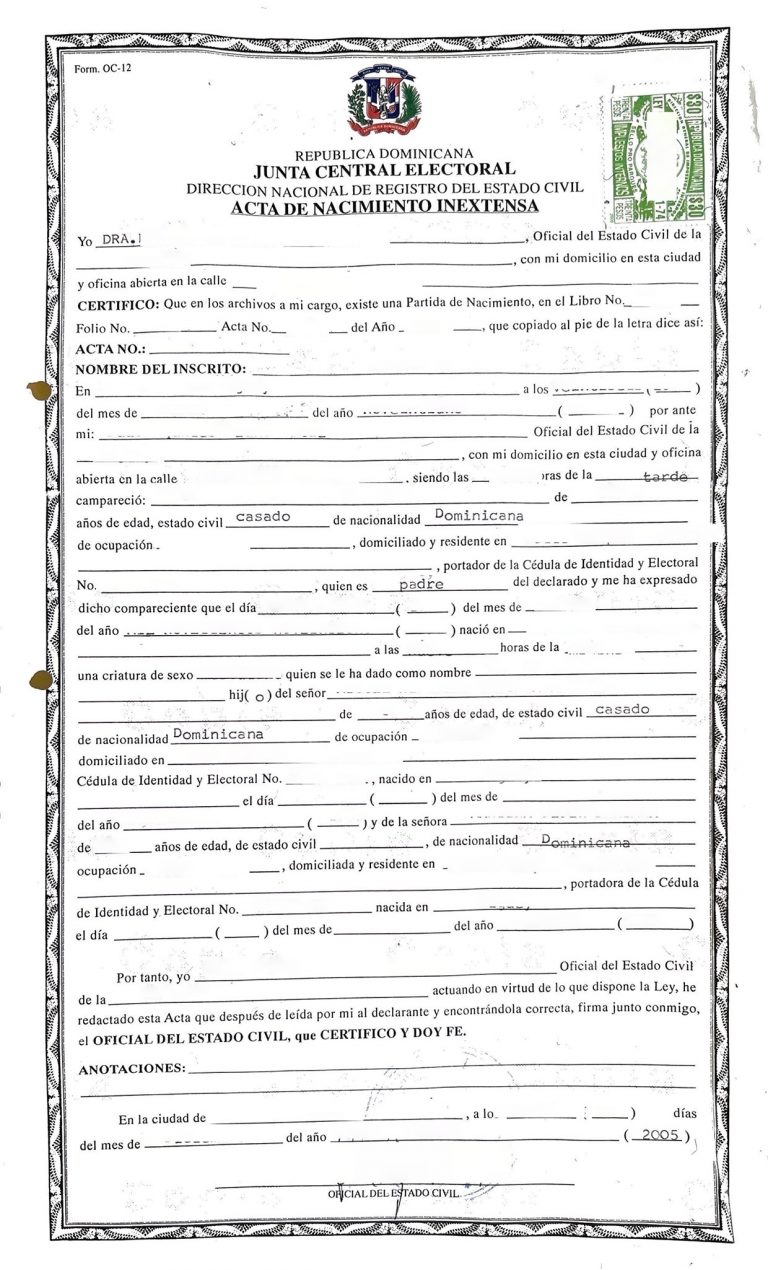 Acta De Nacimiento Rep Blica Dominicana